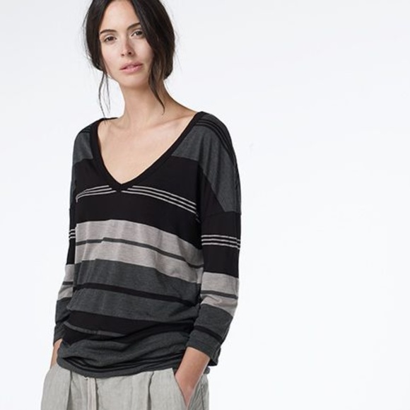 James Perse | Tops | James Perse Relaxed Stripe Deep V Top | Poshmark